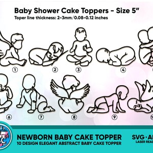 Newborn Baby Shower Cake Topper, Baby Line Art Cake Topper, Cake Topper ...
