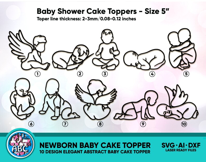 Newborn Baby Shower Cake Topper, Baby Line Art Cake Topper, Cake Topper ...