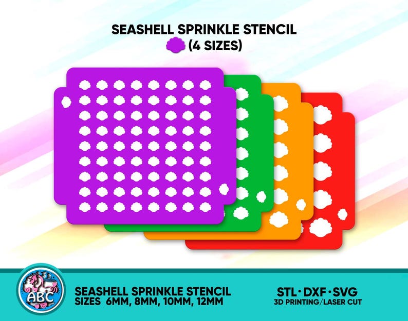 Seashell Sprinkle Stencil (4 Sizes) for Confectioners. Seashell STL ...