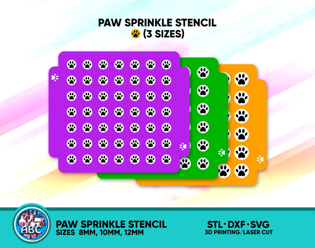 Paw Sprinkle Stencil for Confectioners (3 Sizes, 2 Layers). STL File ...