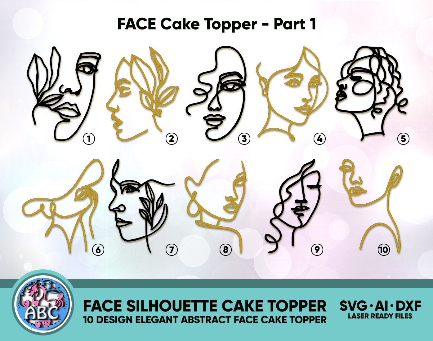 Lady Line Art Face Cake Plaque Part 1, A Pack of Face Toppers, Line Art ...