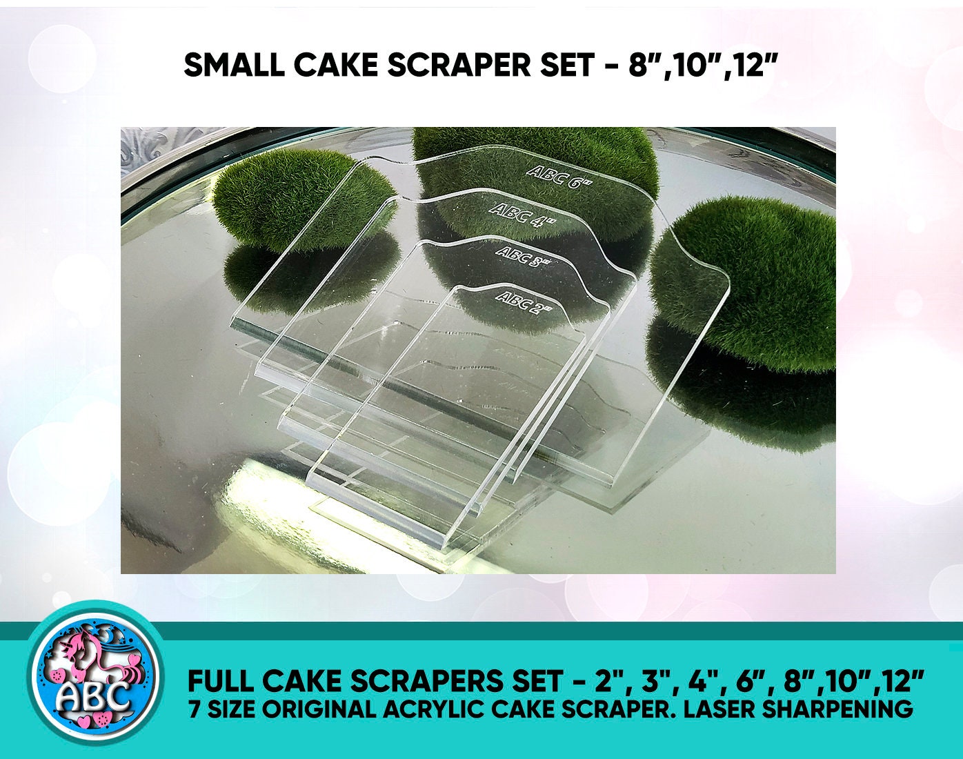 Full Acrylic Cake Scrapers Bundle Set 3in1 Plus Set 4in1 Sizes, Cake ...