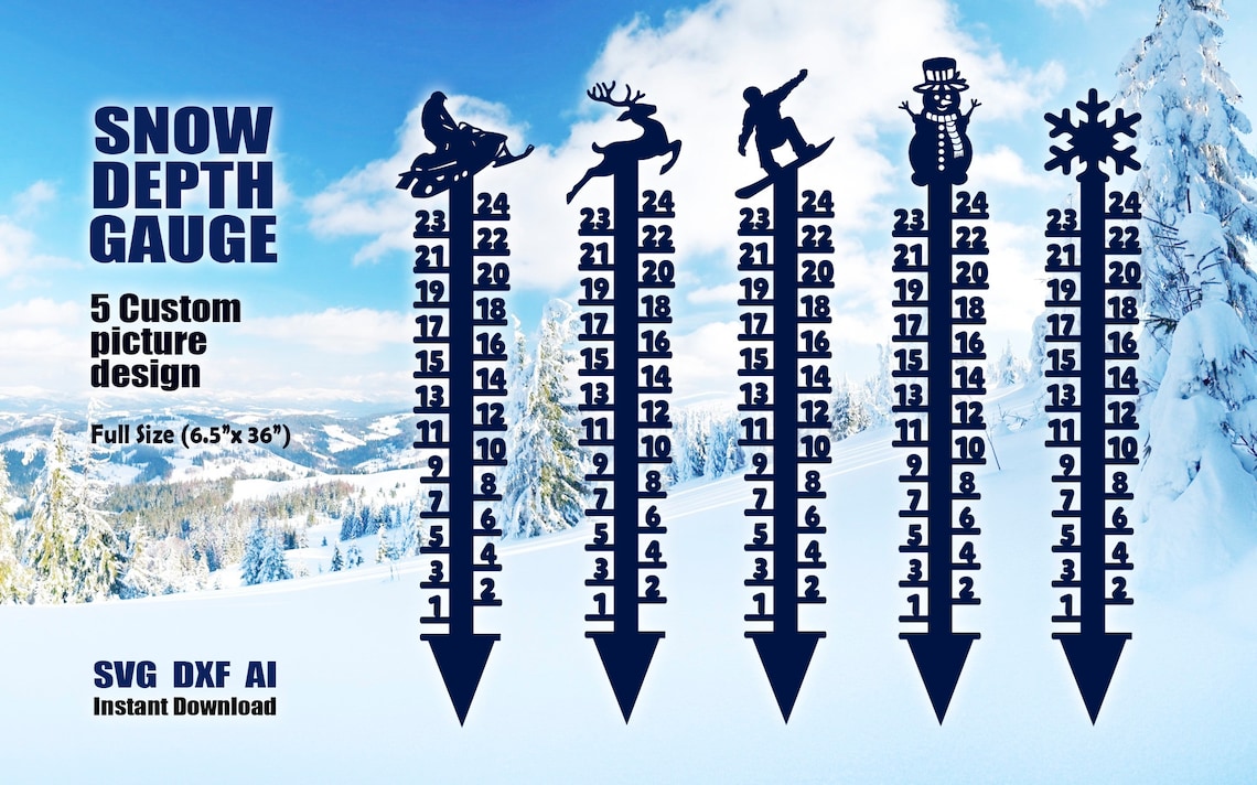 Snow Depth Measuring Gauge SVG Snow Depth Ruler Snowman Dxf - Etsy
