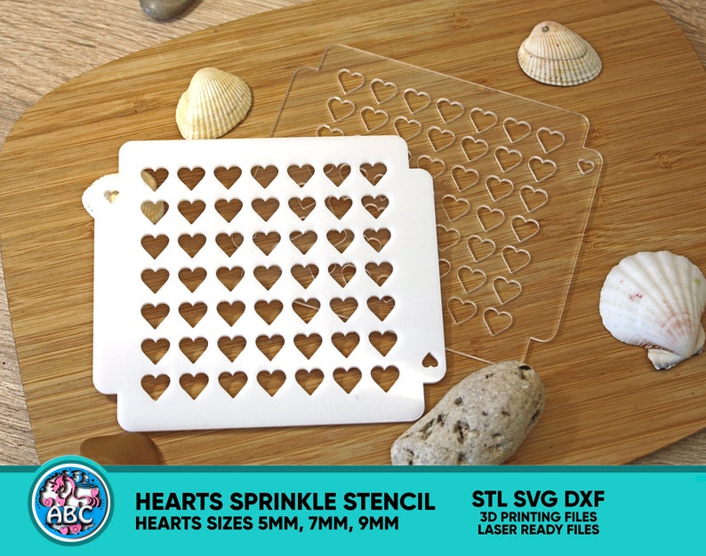 Hearts Sprinkle Stencil (4 Sizes) for Confectioners. STL File for 3D ...