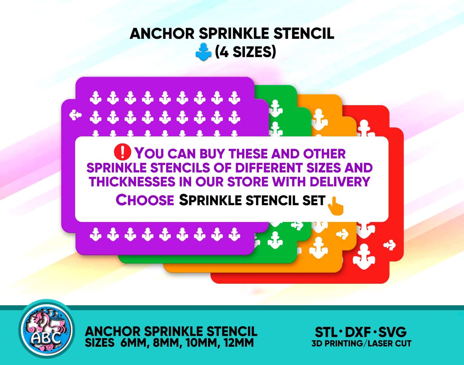 Anchor Sprinkle Stencil (4 Sizes) for Confectioners. Anchor STL File ...