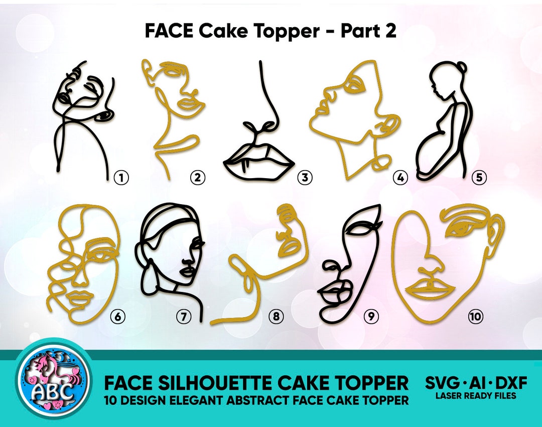 Lady Line Art Face Cake Plaque Part2, A Pack of Face Toppers, Line Art ...