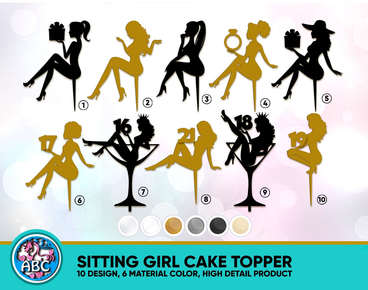 Sitting Girl Cake Topper, Sitting Lady Silhouette Cake Topper, Topper ...
