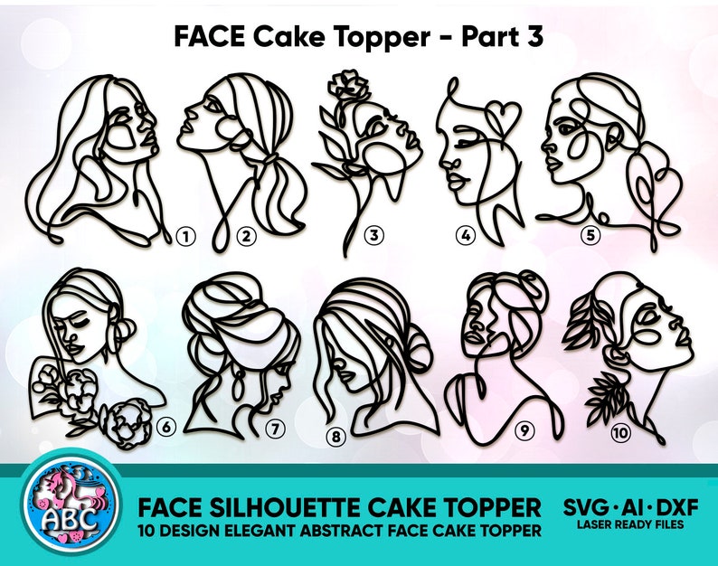 Lady Line Art Face Cake Plaque Part 3, A Pack of Face Toppers, Line Art ...