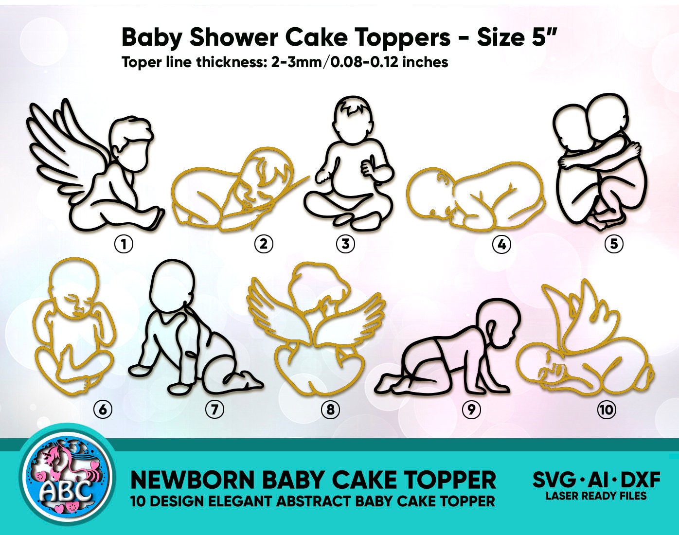 Newborn Baby Shower Cake Topper, Baby Line Art Cake Topper, Cake Topper ...