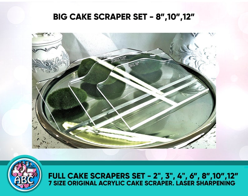 Full Acrylic Cake Scrapers Bundle Set 3in1 Plus Set 4in1 Sizes, Cake ...