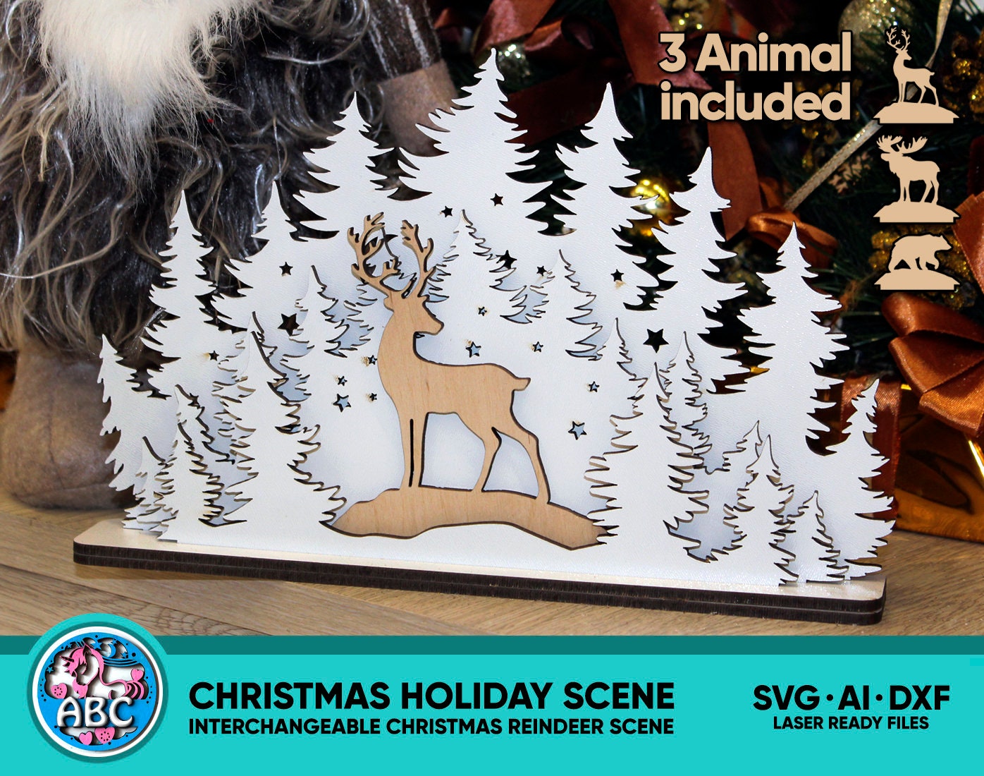 Standing Holiday Trees, Deer in the Forest, Interchangeable Christmas ...