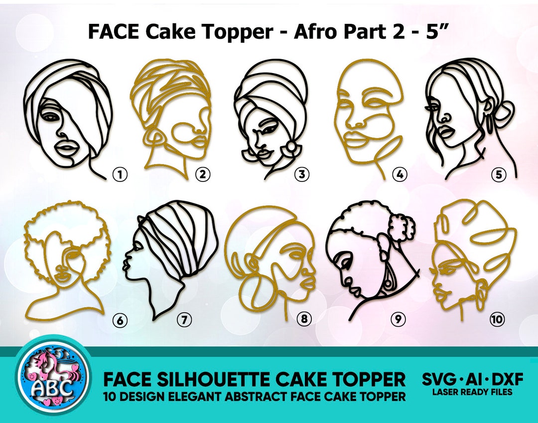 Lady Line Art Face Cake Plaque African Woman Part 2, Line Art Black ...