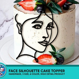 Lady Line Art Face Cake Topper, Line Art Woman Cake Topper, Abstract ...