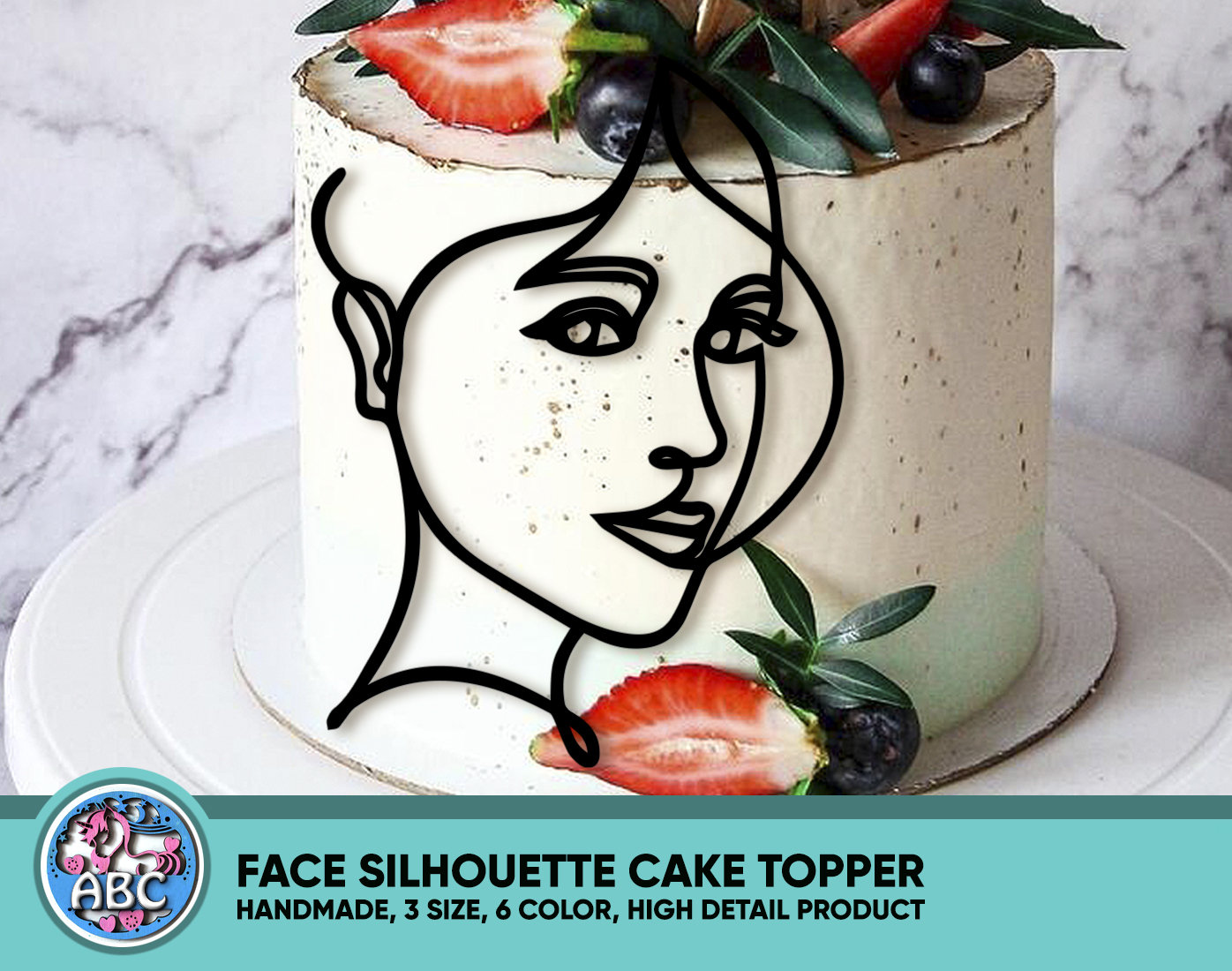 Lady Line Art Face Cake Topper, Line Art Woman Cake Topper, Abstract ...