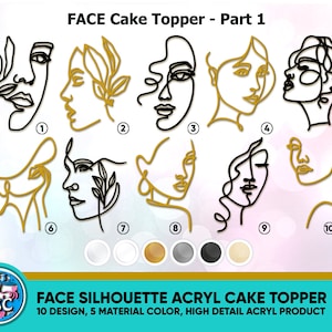 Lady Line Art Face Cake Plaque Part 1, Acryl Face Cake Topper, Line Art ...