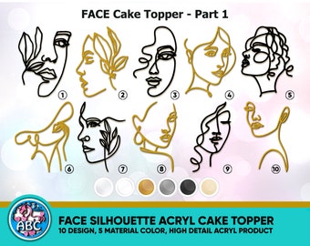 Line Art Face Topper, Art Cake Charm, Abstract Face Cake Topper, Face ...