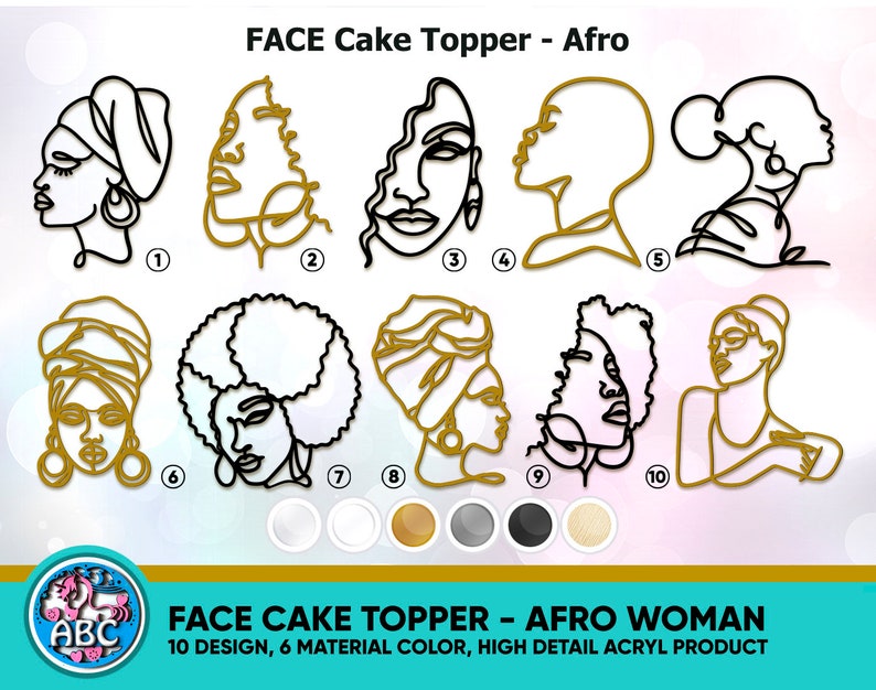 Lady Line Art Face Cake Plaque African, Line Art Black Woman Cake ...