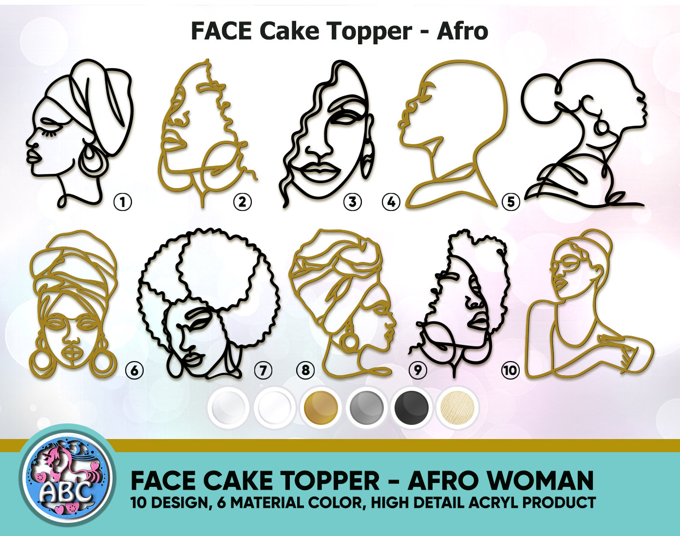 Lady Line Art Face Cake Plaque African, Line Art Black Woman Cake ...