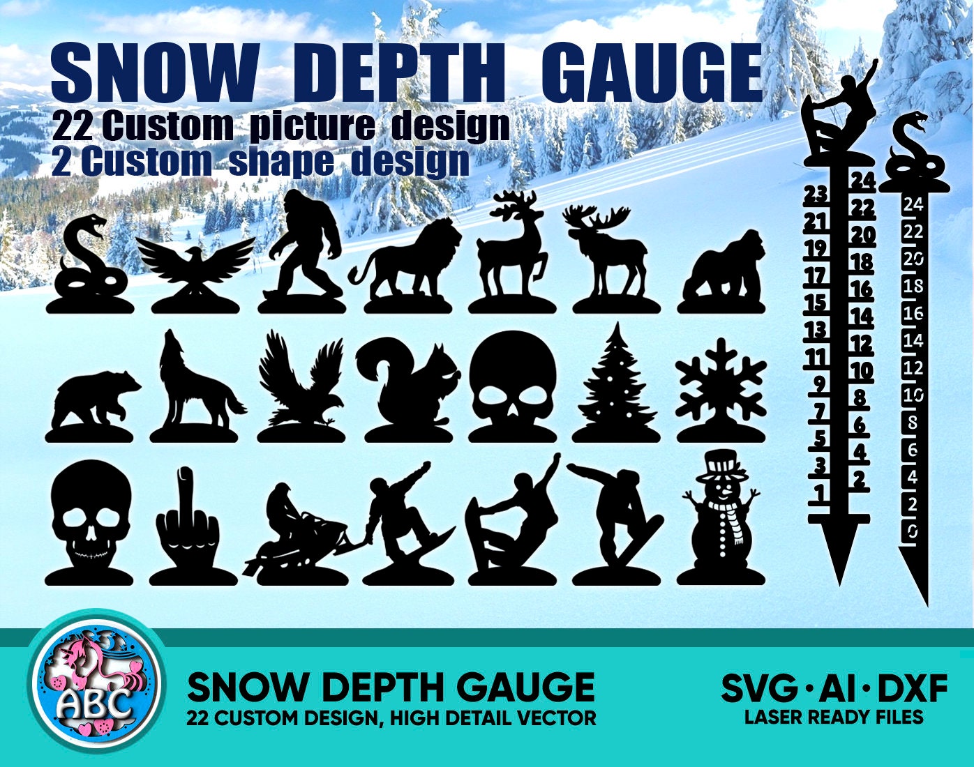 Snow Depth Measuring Gauge SVG, Snow Depth Ruler, Snowman Dxf ...