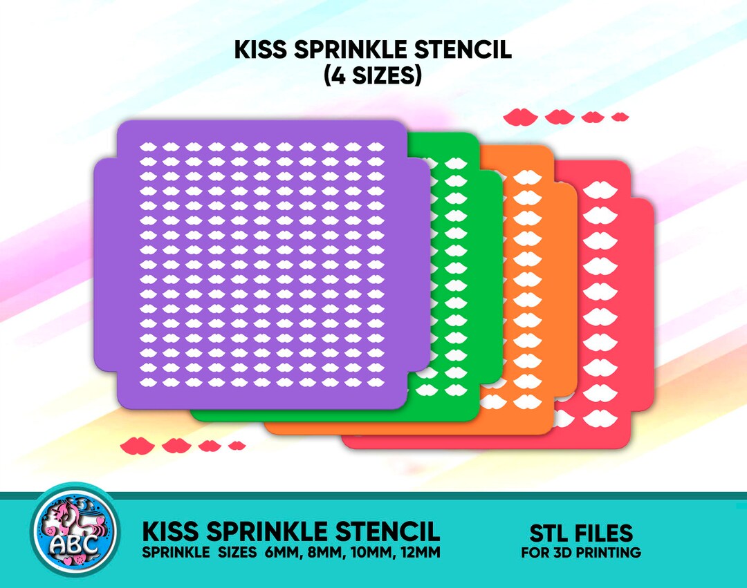 Kiss Sprinkle Stencil for Confectioners. STL File for 3D Printing. 4 ...