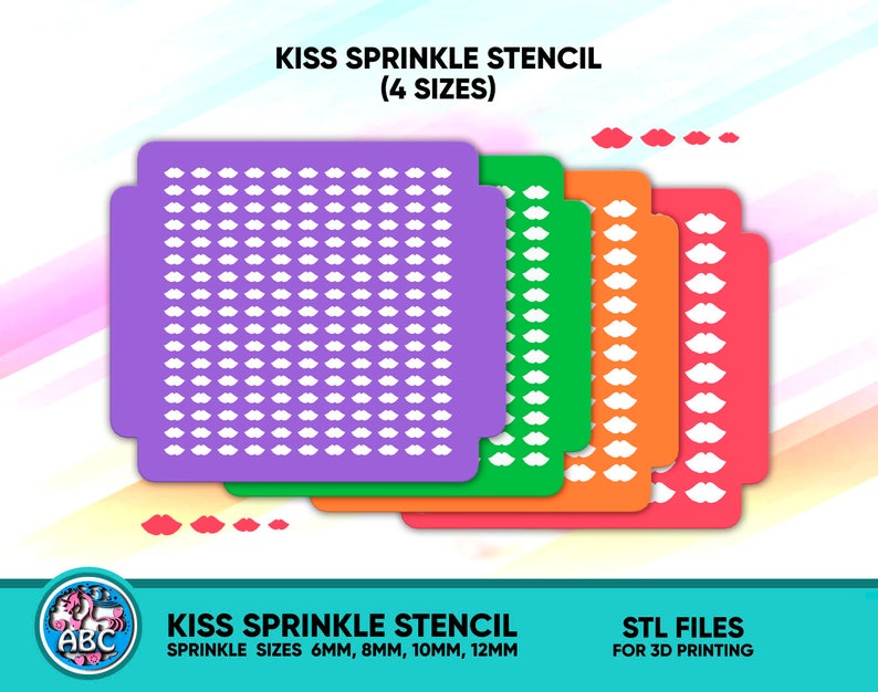 Kiss Sprinkle Stencil for Confectioners. STL File for 3D Printing. 4 ...
