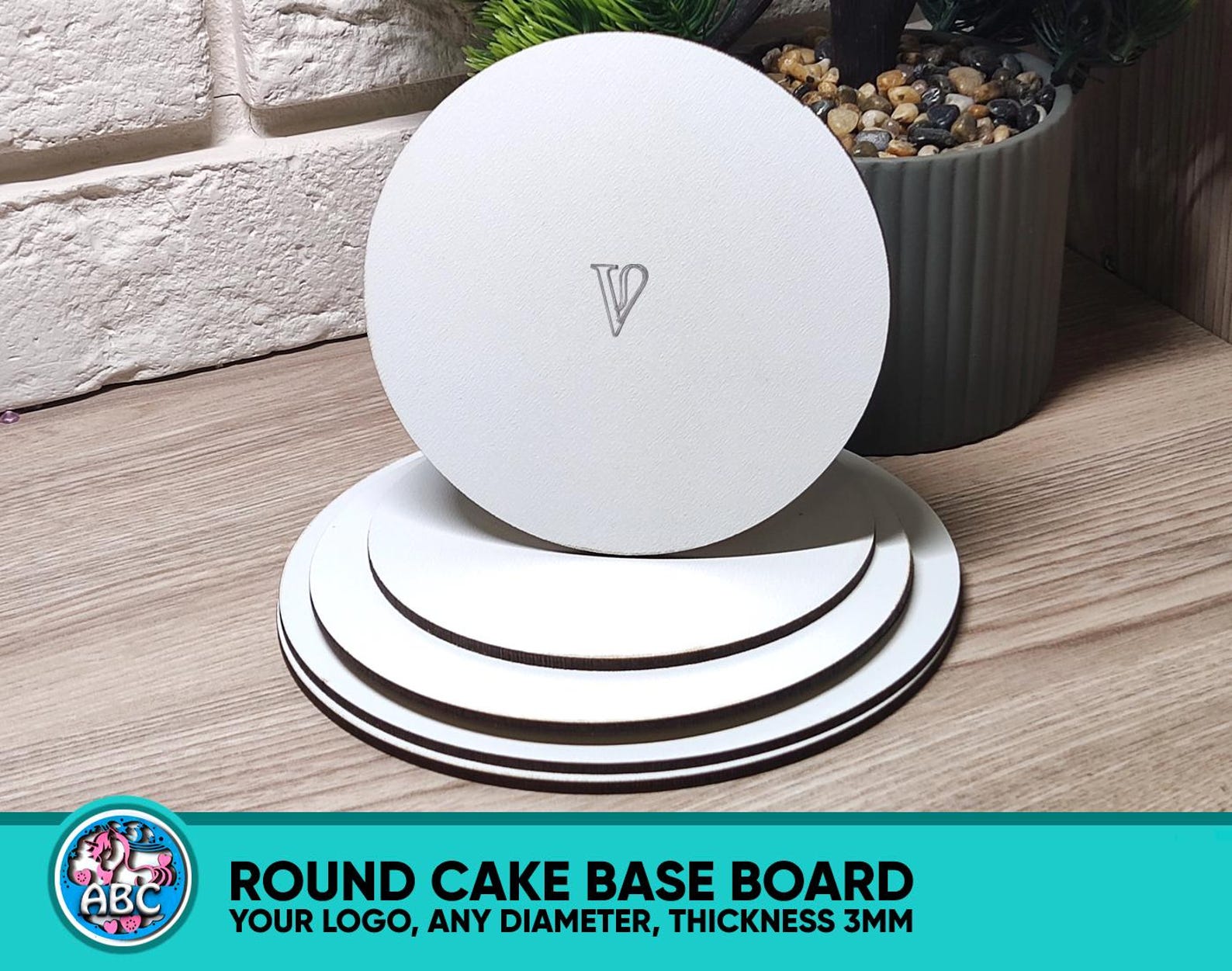 Custom Cake Board - Set 5 Pcs, Logo Cake Base, 3mm Wooden Base for ...