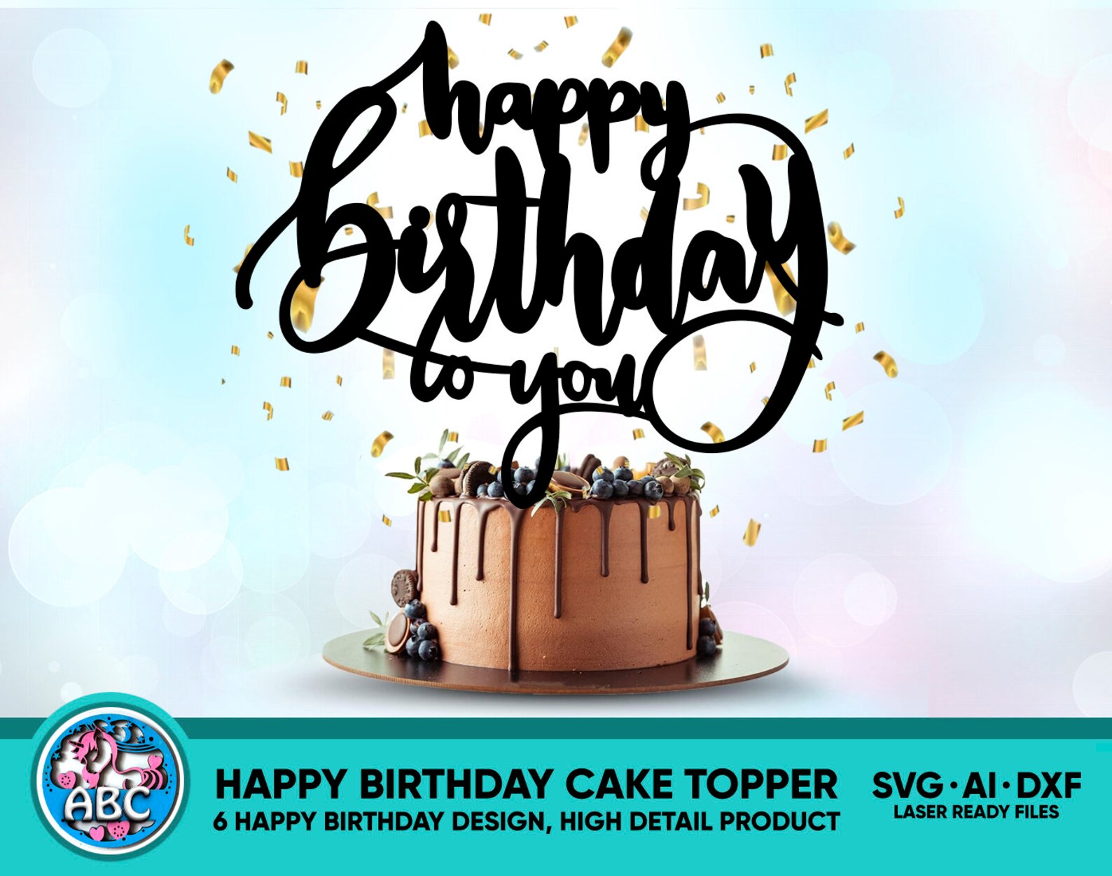Happy Birthday Cake Topper SVG, Cake Topper Laser Cut, Bundle Custom ...