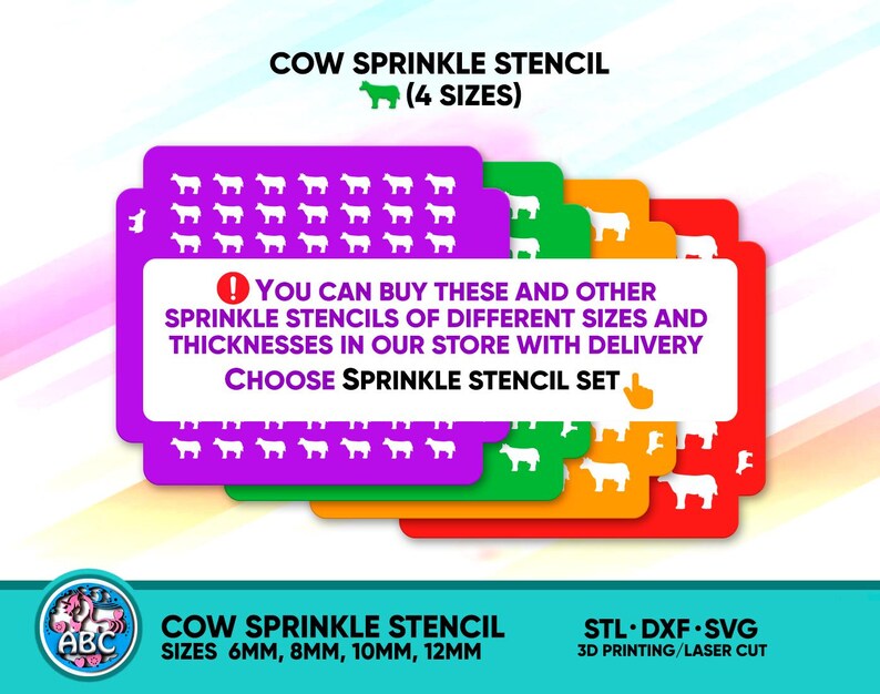 Cow Sprinkle Stencil (4 Sizes) for Confectioners. Farm Animals Stencil ...