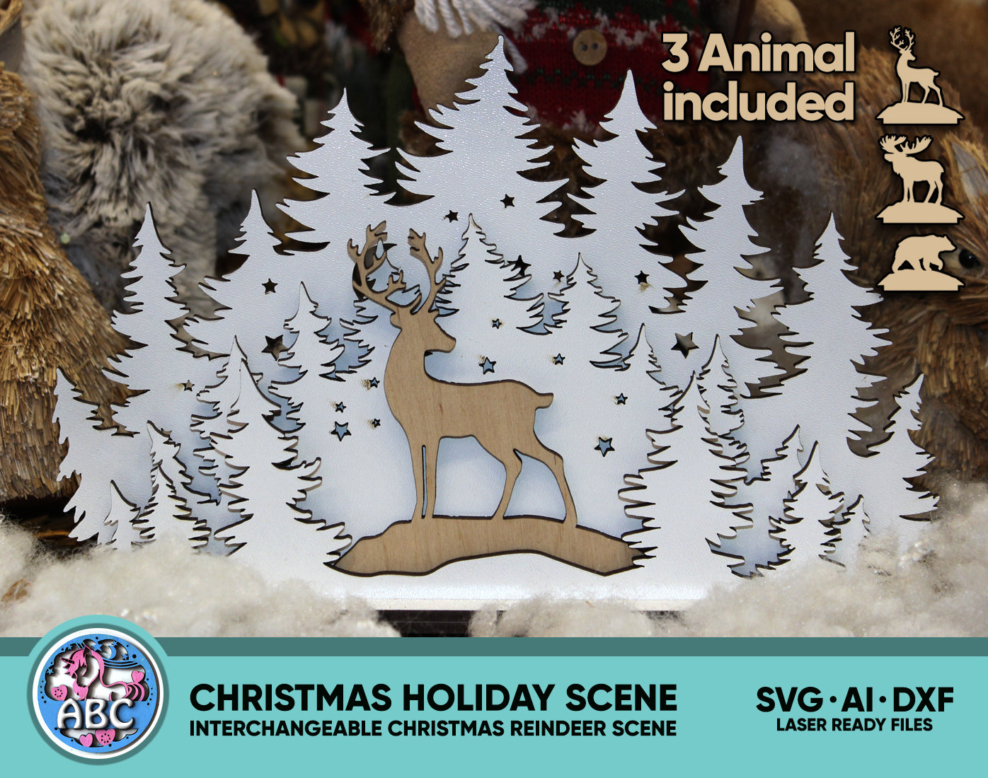 Standing Holiday Trees, Deer in the Forest, Interchangeable Christmas ...