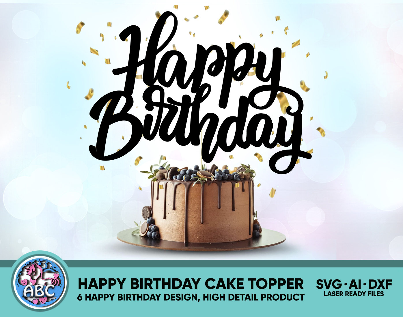 Happy Birthday Cake Topper SVG, Cake Topper Laser Cut, Bundle Custom ...