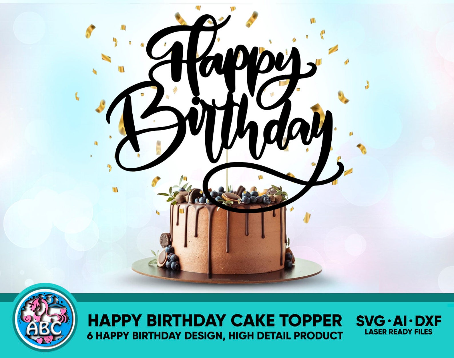 Happy Birthday Cake Topper SVG, Cake Topper Laser Cut, Bundle Custom ...