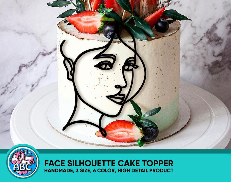 Lady Line Art Face Cake Topper, Line Art Woman Cake Topper, Abstract ...