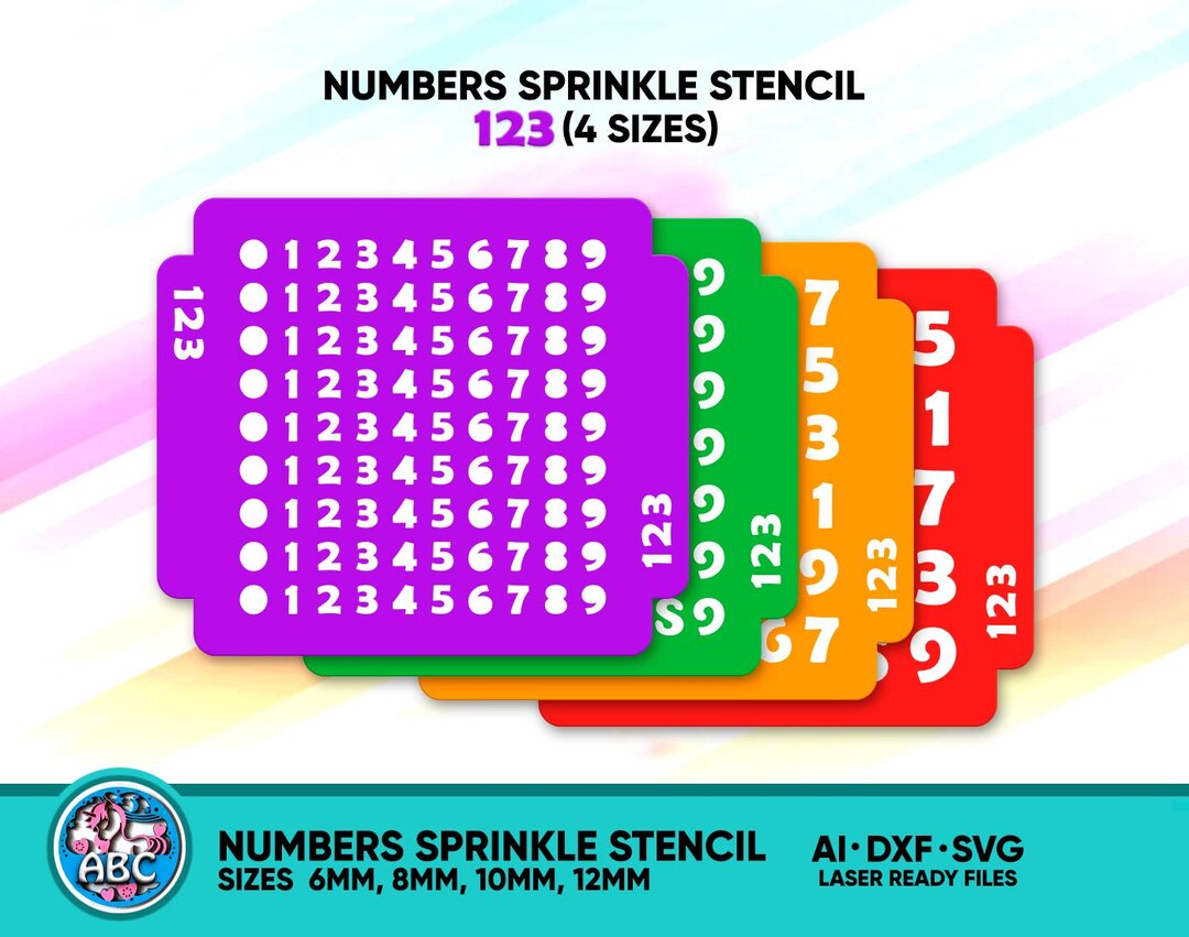 Numbers (0-9) Sprinkle Stencil (4 Sizes) for Confectioners. Numbers ...