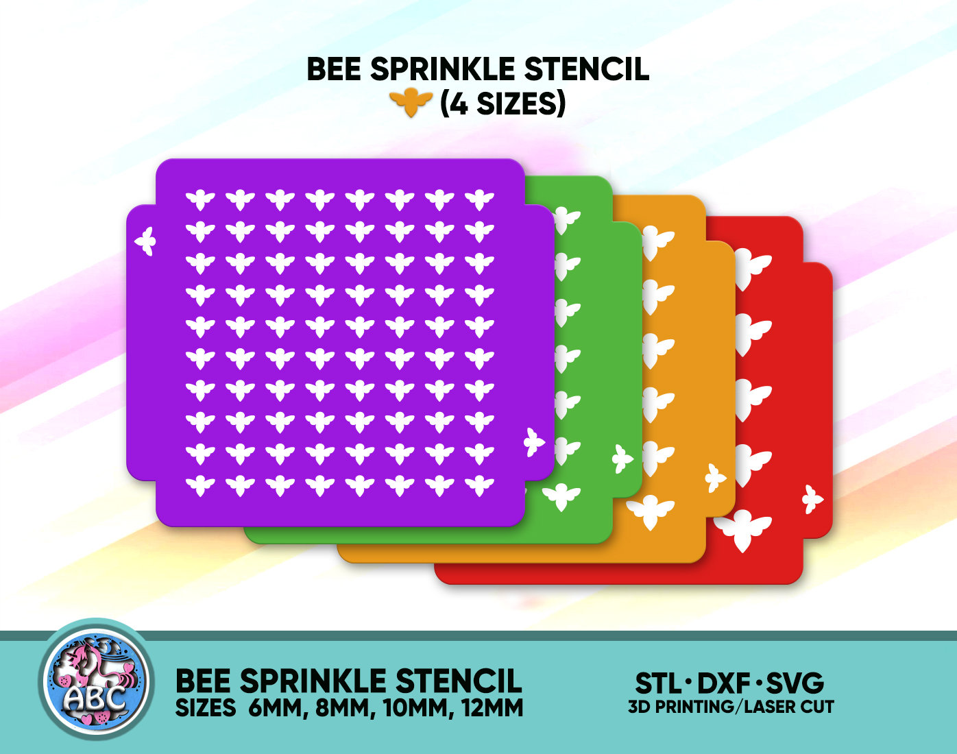 Bee Sprinkle Stencil (4 Sizes) for Confectioners. STL File for 3D ...
