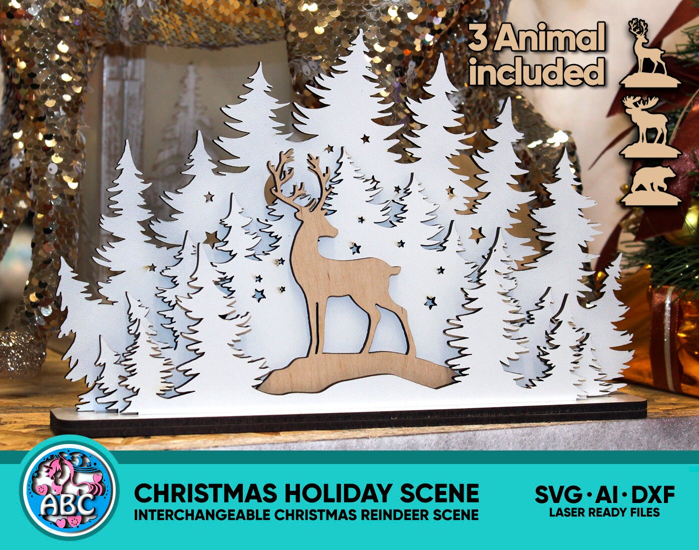 Standing Holiday Trees, Deer in the Forest, Interchangeable Christmas ...