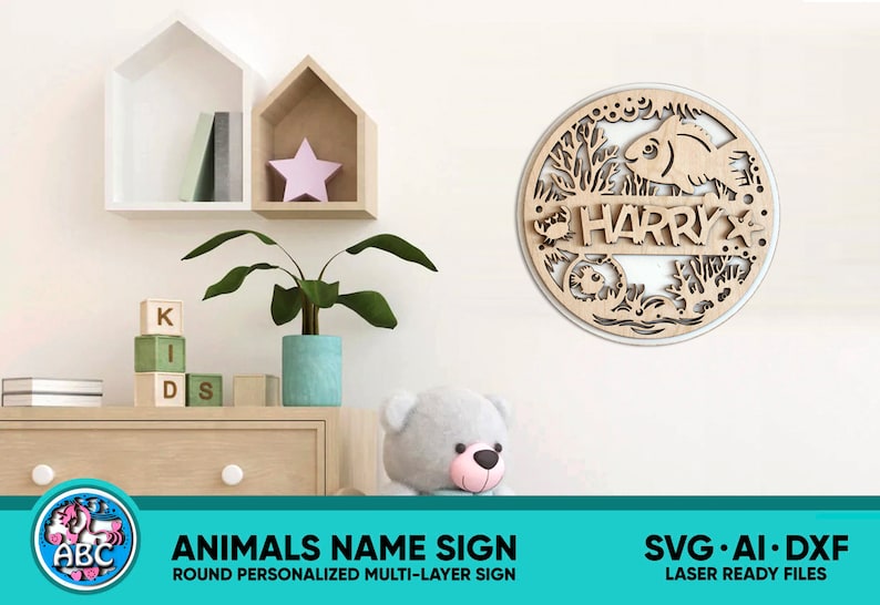 Custom Baby Name Sign SVG and Animal Nursery Sign SVG, Baby Shower Gift ...