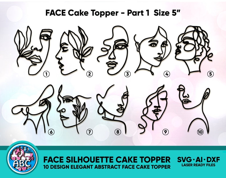 Lady Line Art Face Cake Plaque Part 1, A Pack of Face Toppers, Line Art ...