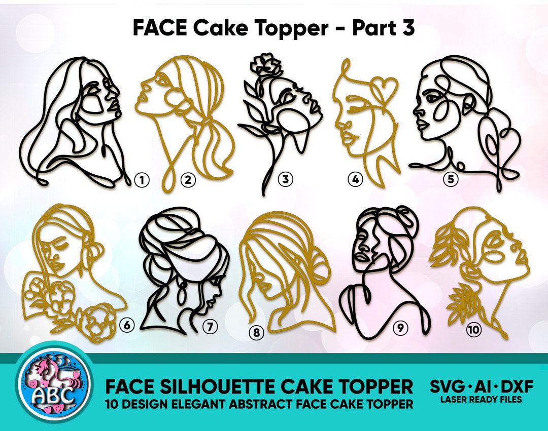 Lady Line Art Face Cake Plaque Part 3, A Pack of Face Toppers, Line Art ...