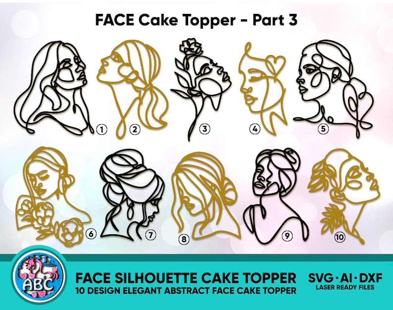 Lady Line Art Face Cake Plaque Part 3, A Pack of Face Toppers, Line Art ...