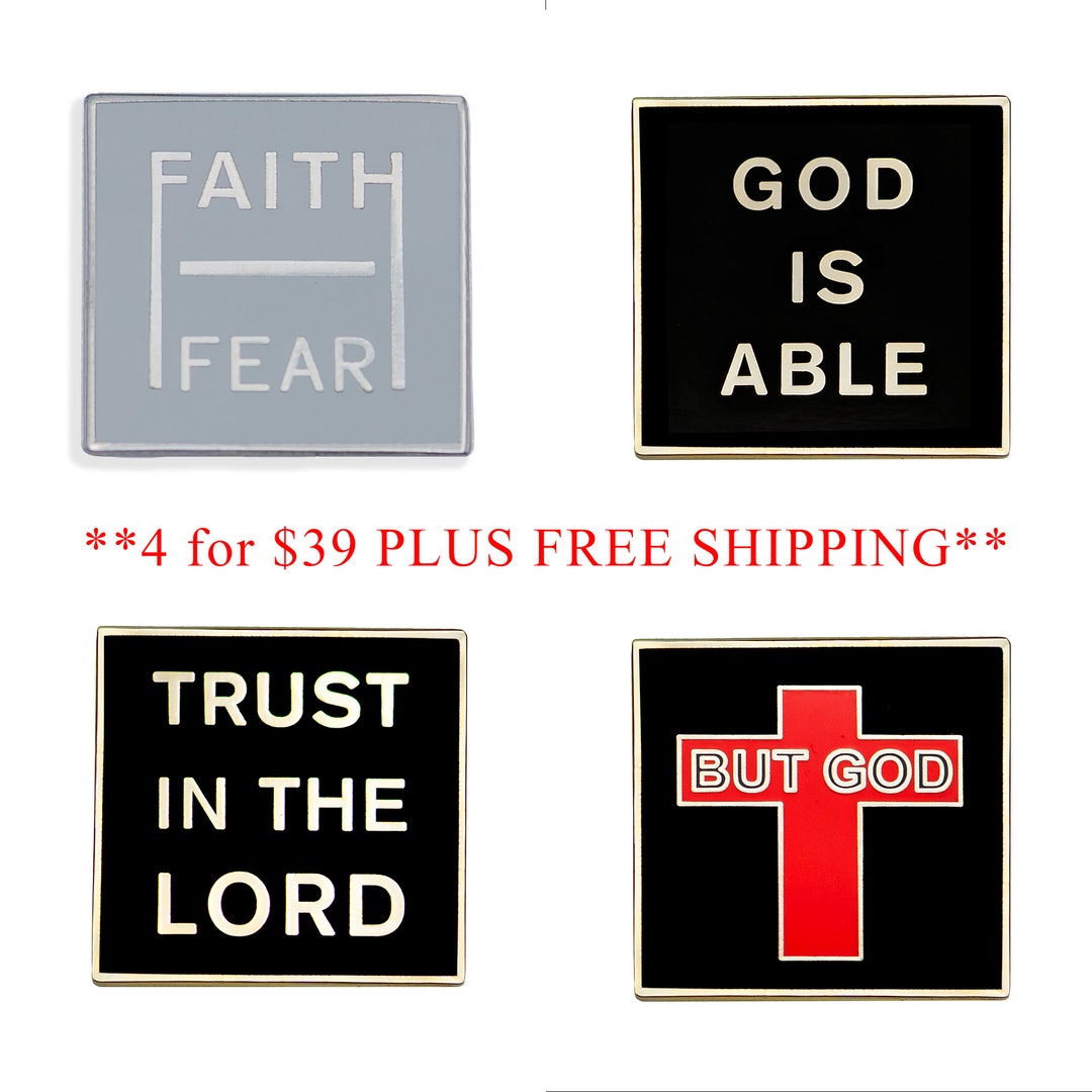 4 Lapel Pins Combo (faith Over Fear, God is Able, Trust in the Lord ...