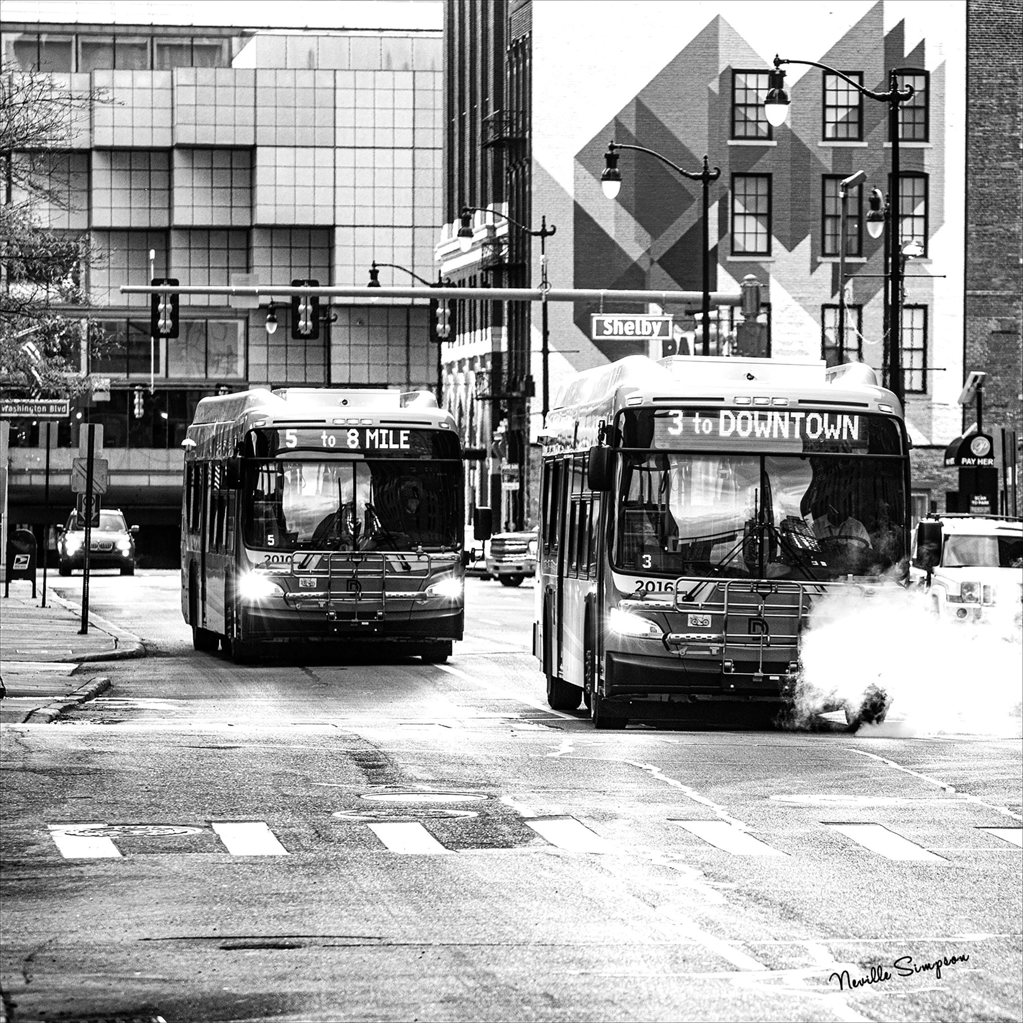 5 Bus to 8 Mile, 3 Bus, Downtown Detroit, Michigan Print, Black and ...