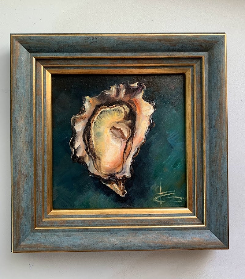 Delicate Oyster Shell: Small Oil Painting on Canvas, Oysters, Oil ...