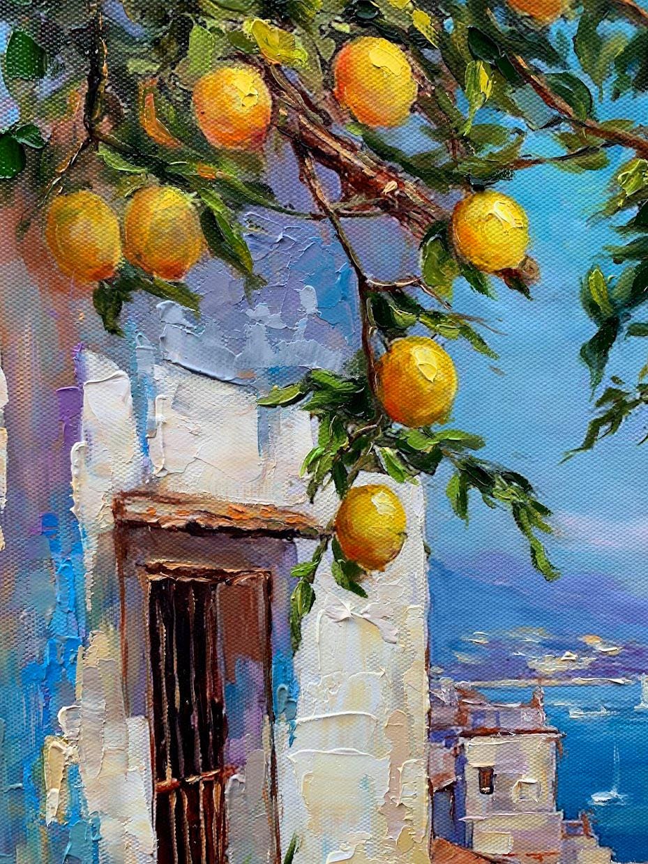 Amalfi Coast Lemon Tree Oil Painting: Italian Seascape Wall Art - Etsy