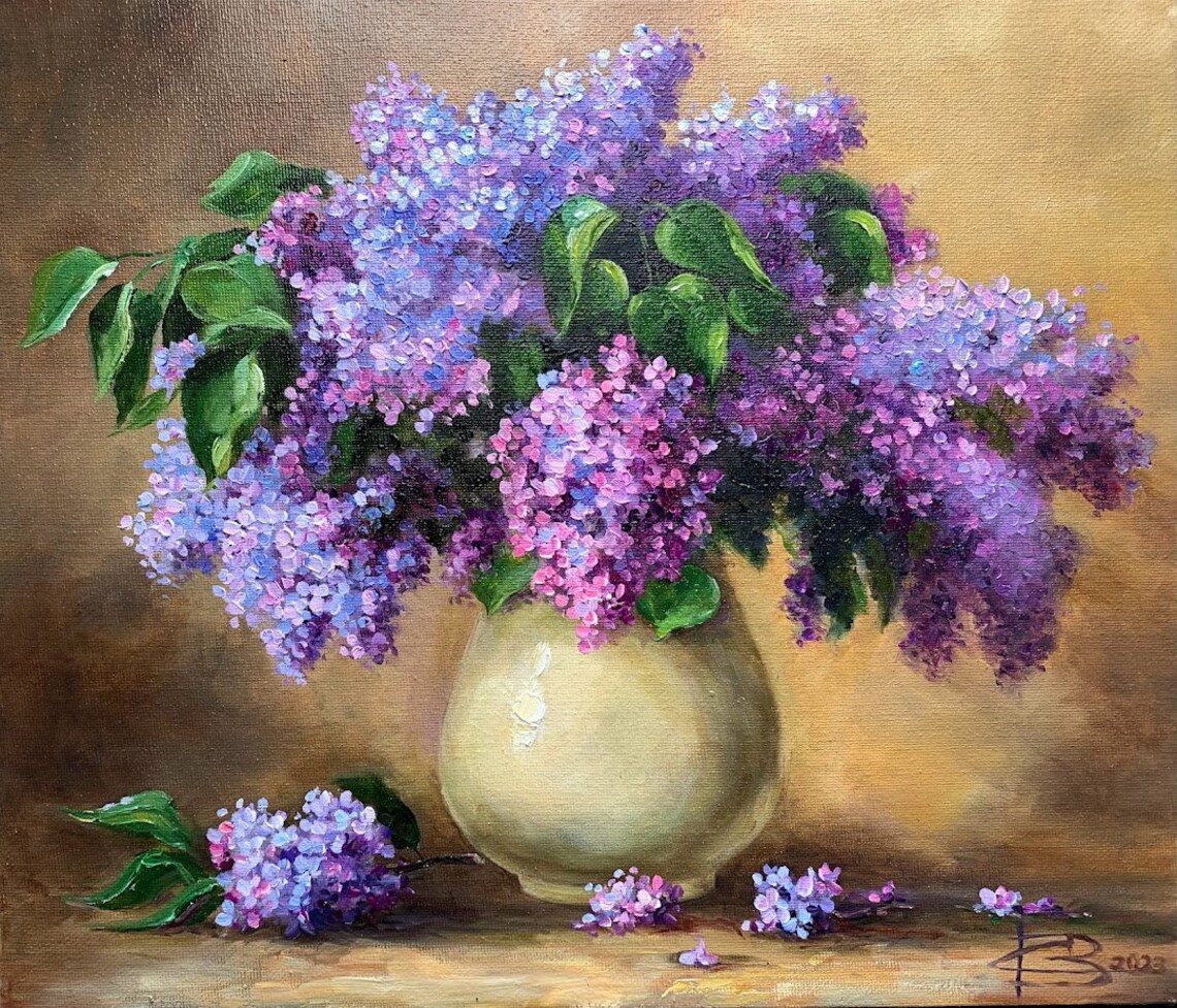 Lilac Oil Painting: Floral Still Life Canvas Art, Purple Lilacs - Etsy