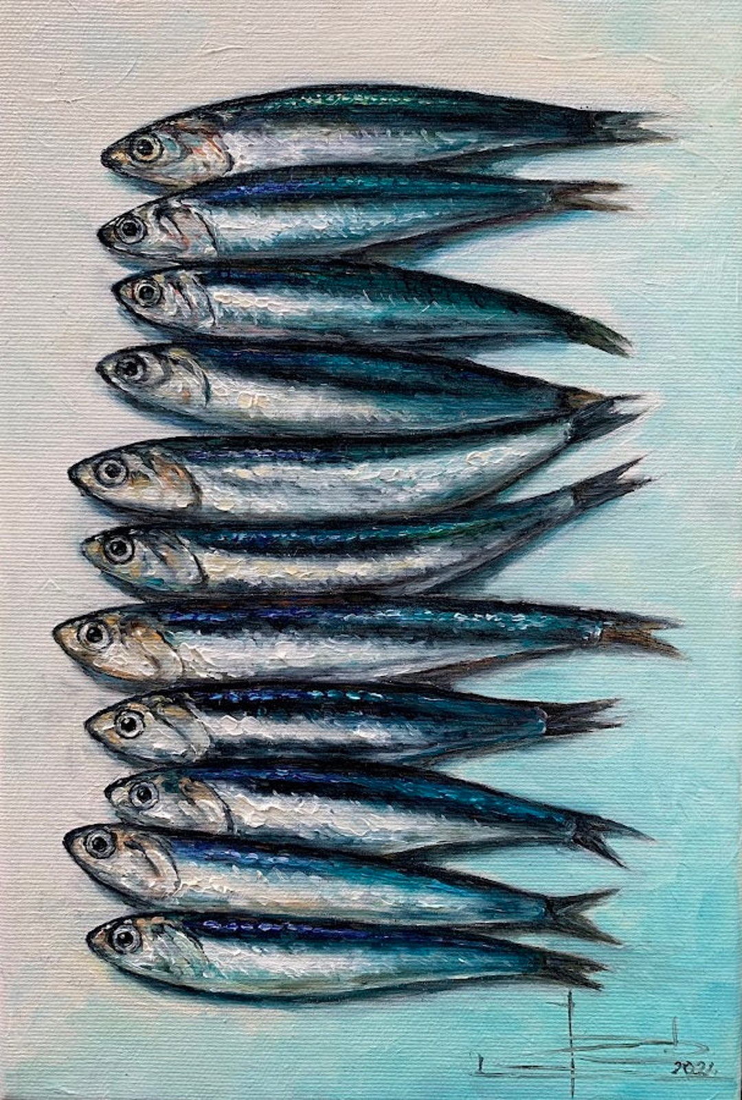 Sardine Art Original Painting Sardines Still Life Oil Painting ...