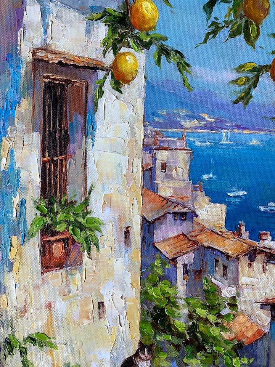 Amalfi Coast Lemon Tree Oil Painting: Italian Seascape Wall Art - Etsy