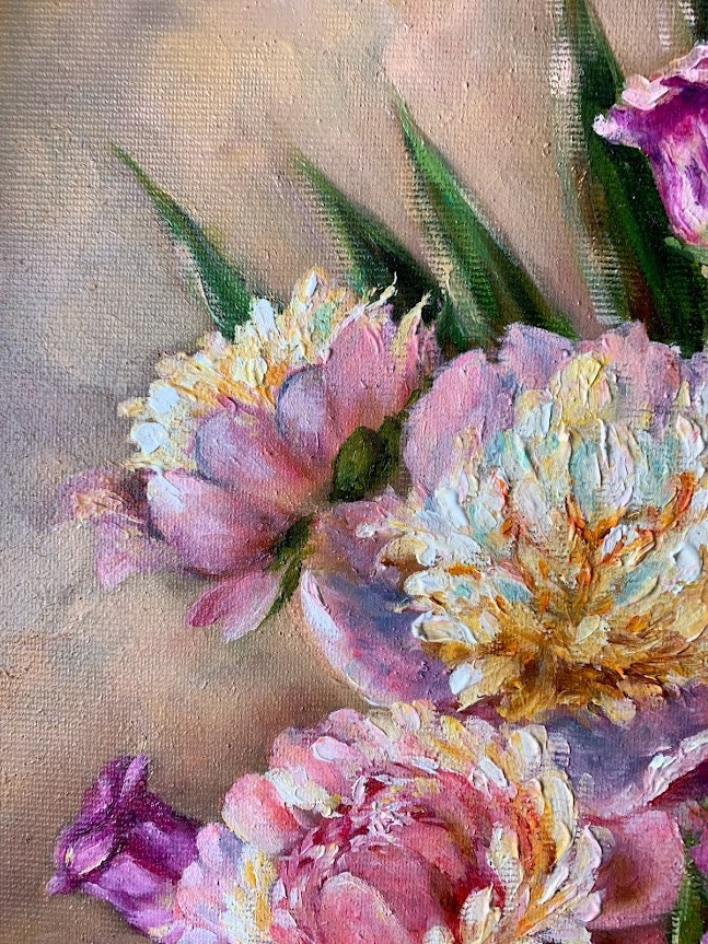 Peonies Flowers Art Pink Peony Peonies Oil Painting Bluebell Canvas ...