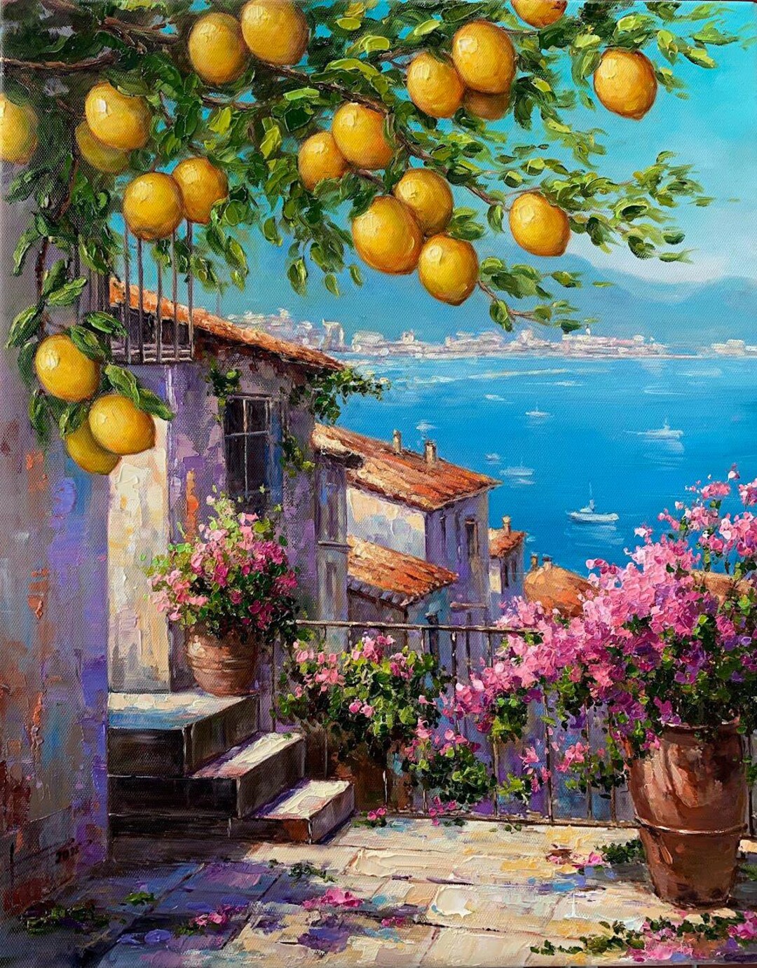 Amalfi Coast Lemon Tree Oil Painting: Italian Seascape Wall Art - Etsy