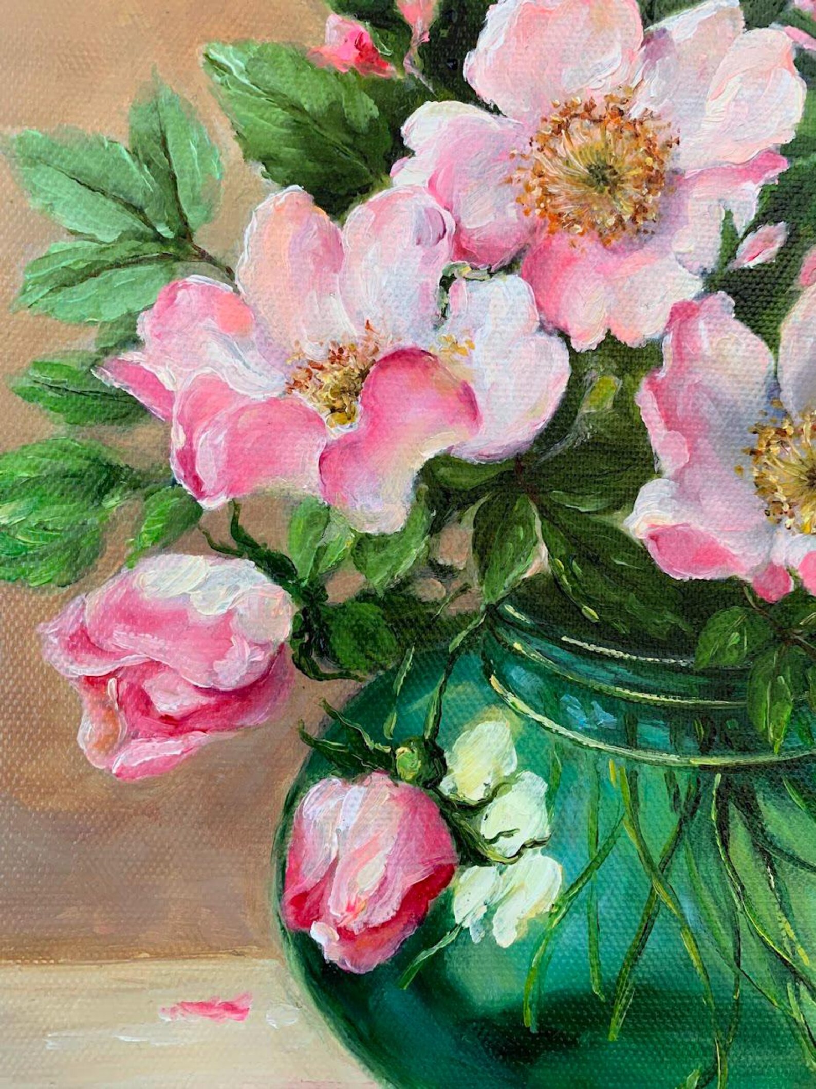 Rosehip Floral Oil Painting: Botanical Wall Art, 10x12 In - Etsy