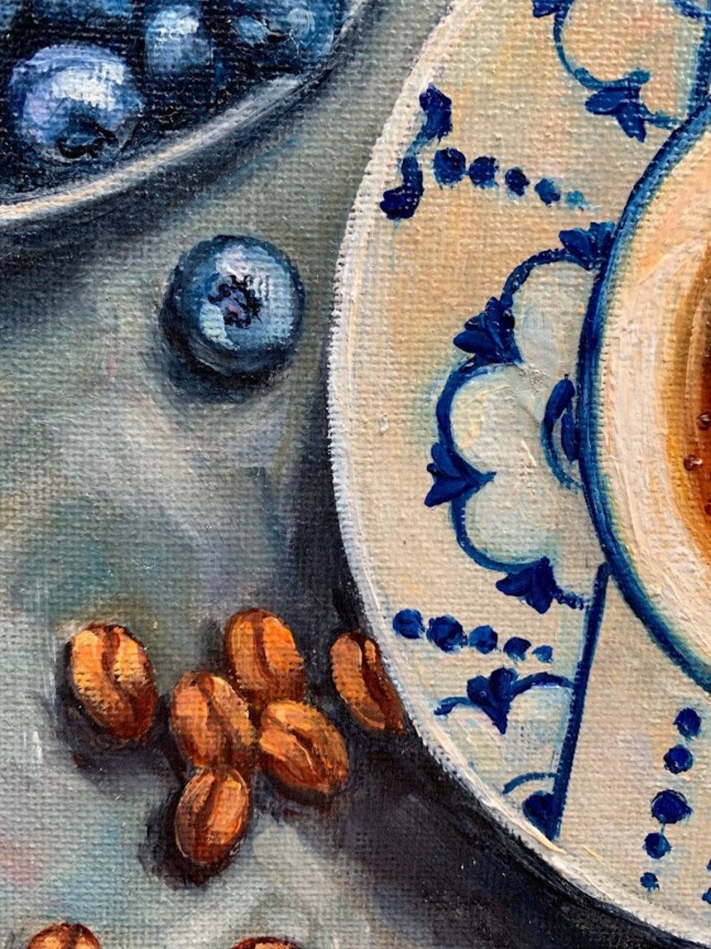 Coffee Cup of Coffee and Blueberries Kitchen Art Morning Coffee Gift ...